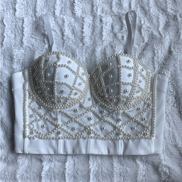 Tops | Beaded White Corset Top | Poshmark